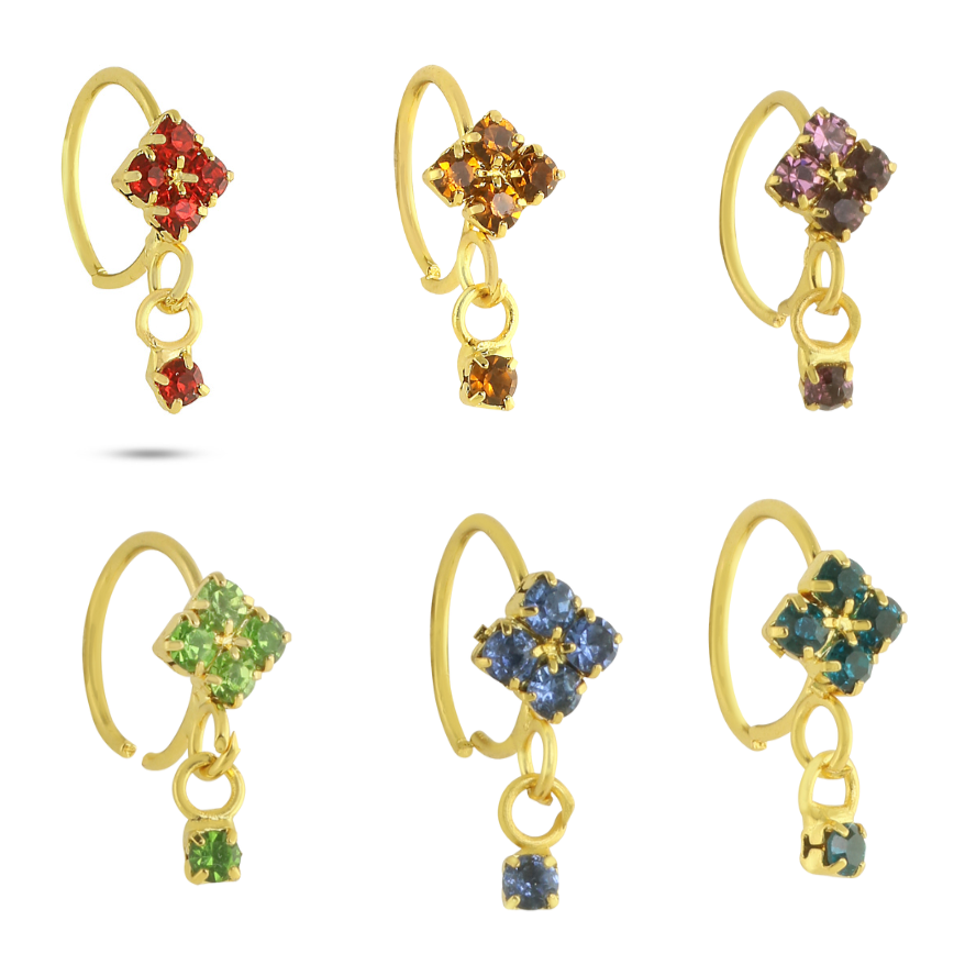 Set of 6 of 4 Diamonds and Dangling End Nose Rings – Indian Goddess ...