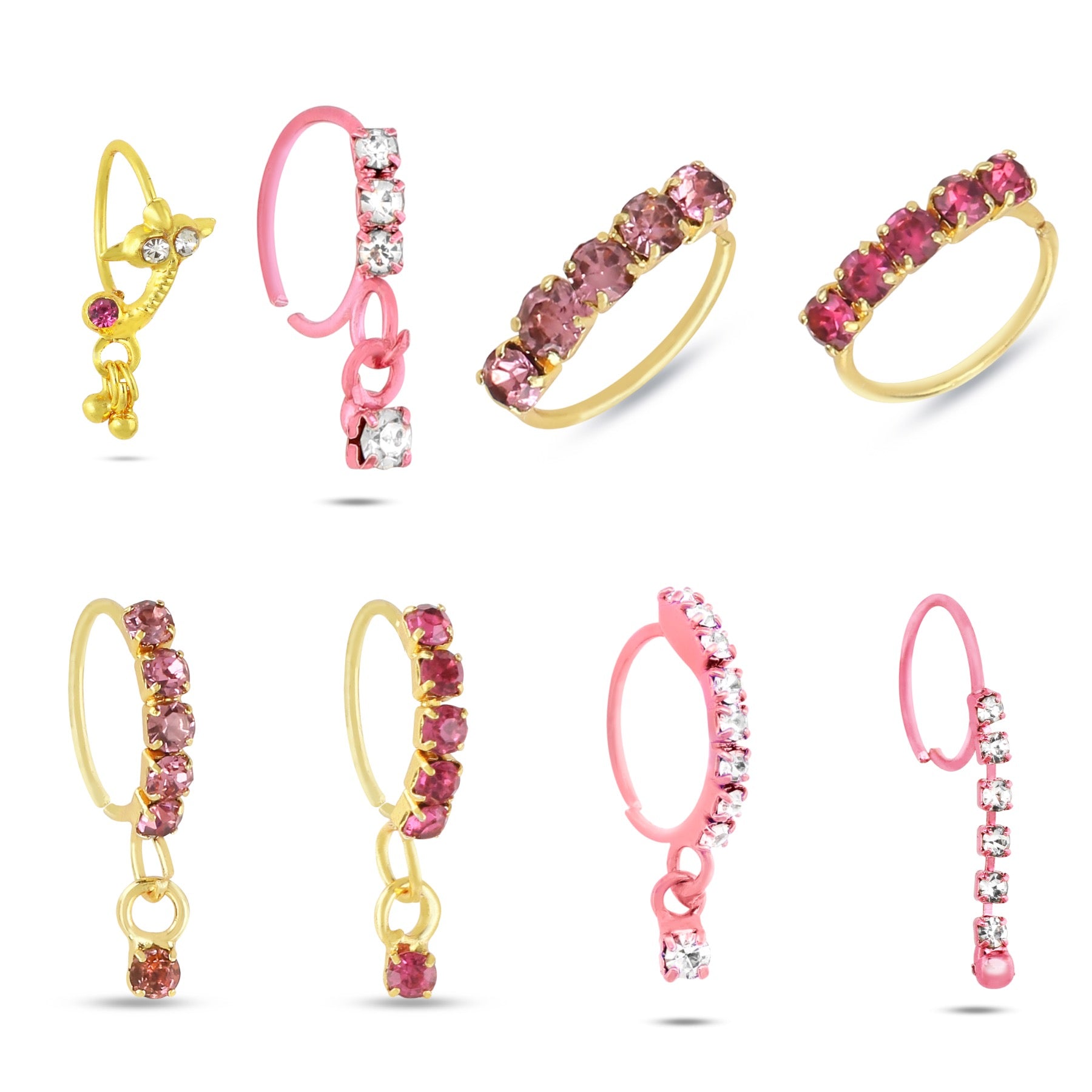 Ultimate Pink Nose Ring Set of 8 – Indian Goddess Boutique llc